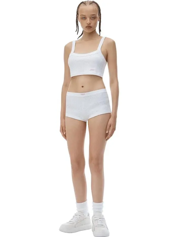 Alexander Wang Crystal Hotfix Waffle-knit Shorts - White