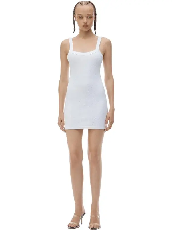Alexander Wang Crystal Hotfix Cami Dress In Waffle Knit - White