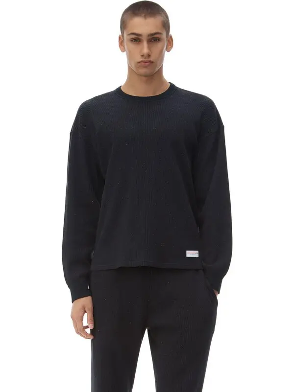 Alexander Wang Crystal Hotfix Crewneck Long-sleeve Tee - Black