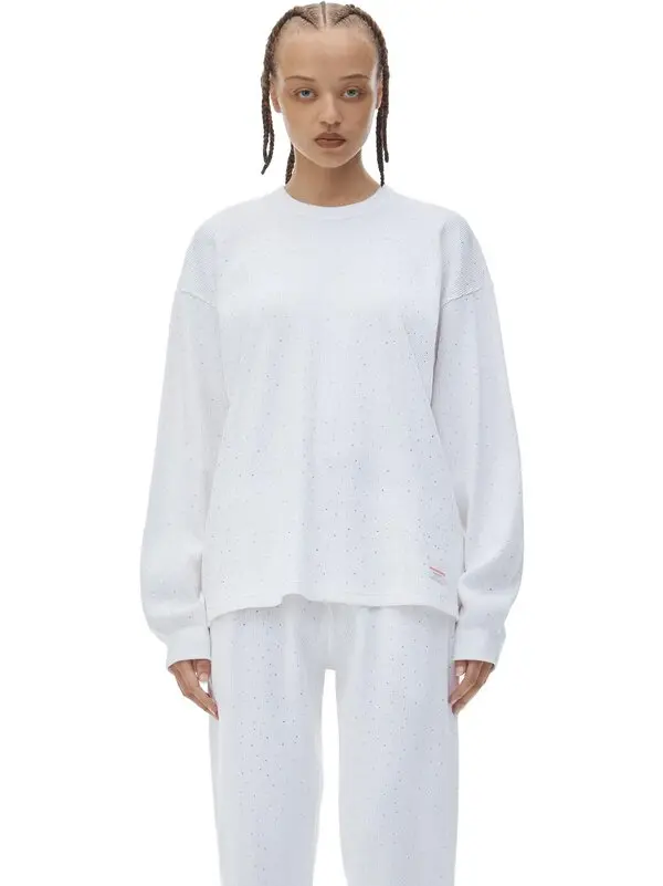 Alexander Wang Crystal Hotfix Crewneck Waffle-knit Tee - White