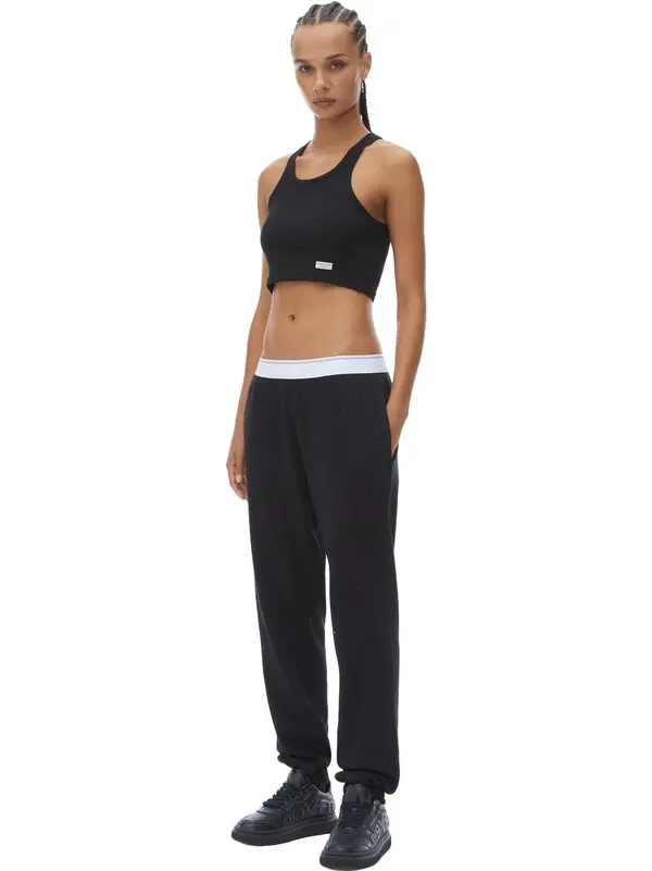 Alexander Wang Crystal Hotfix Jogger Pant In Waffle Knit - Black