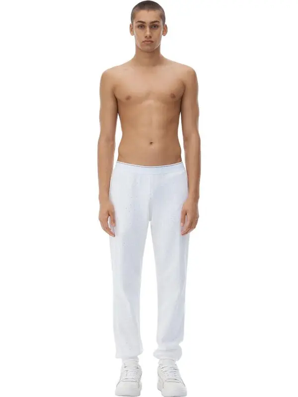 Alexander Wang Crystal Hotfix Jogger Pant In Waffle Knit - White