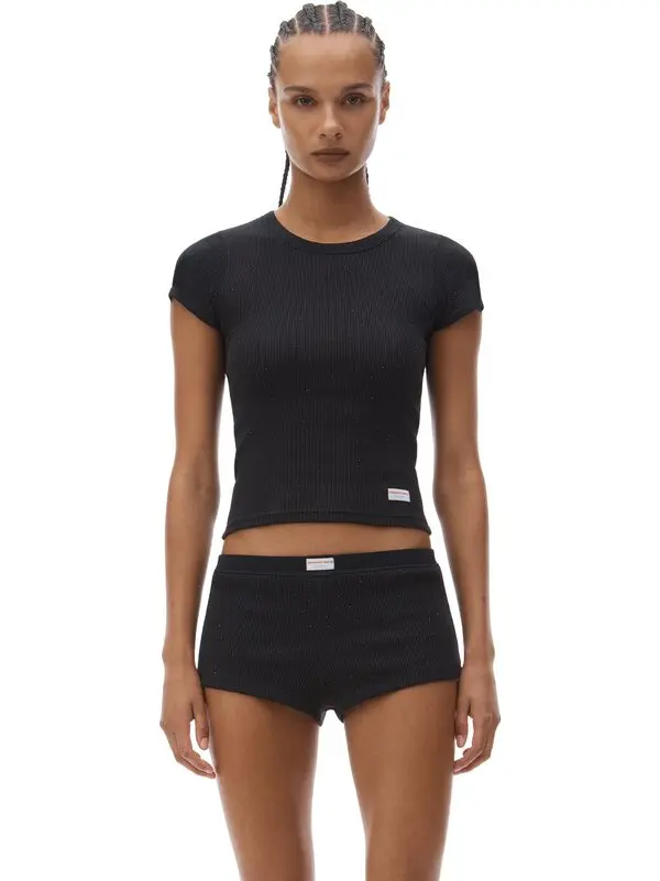 Alexander Wang Crystal Hotfix Scoop Neck Tee - Black
