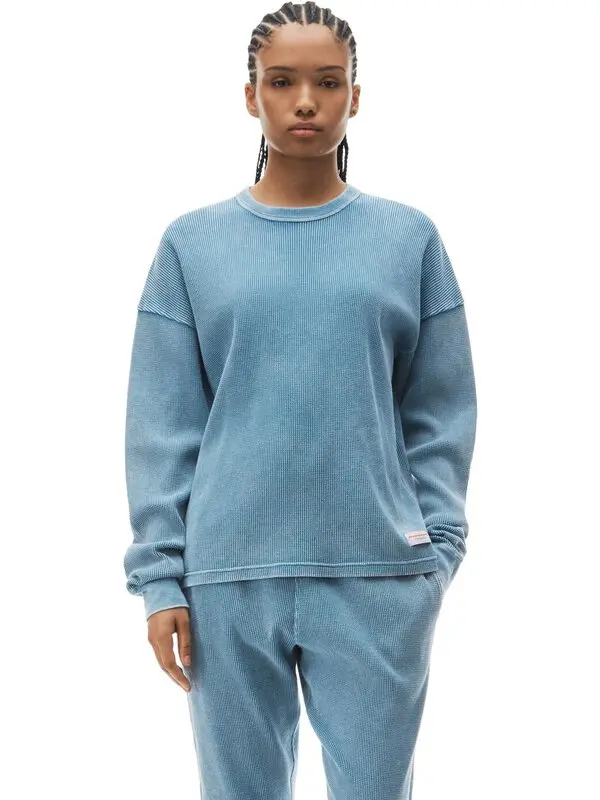 Alexander Wang Long-sleeve Waffle-knit Tee - Washed Blue