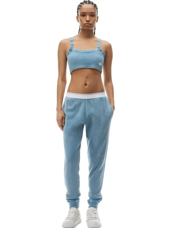 Alexander Wang Jogger Pant In Waffle-knit Cotton Stretch - Washed Blue