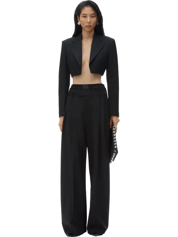 Alexander Wang Cropped Tuxedo Wool Blazer - Black