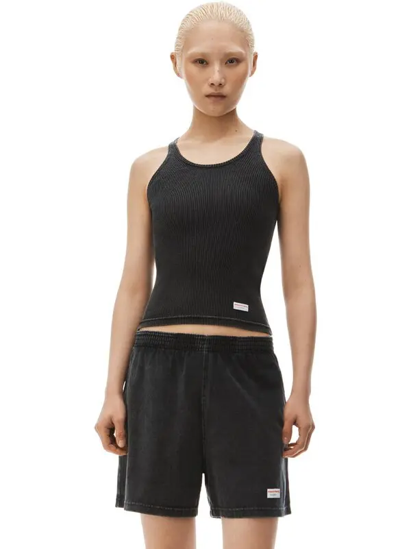 Alexander Wang Classic Racer Tank In Ribbed Cotton - Washed Black