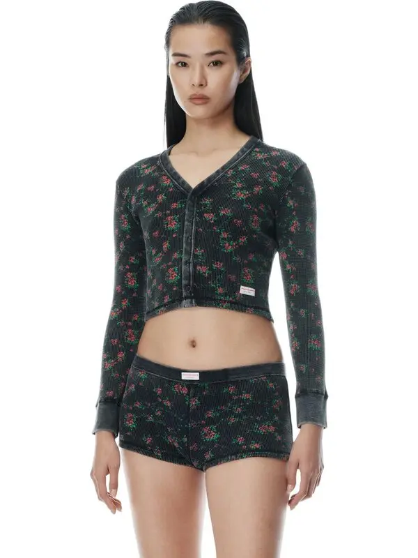 Alexander Wang Floral-print Waffle Knit Cardigan - Washed Black Multi