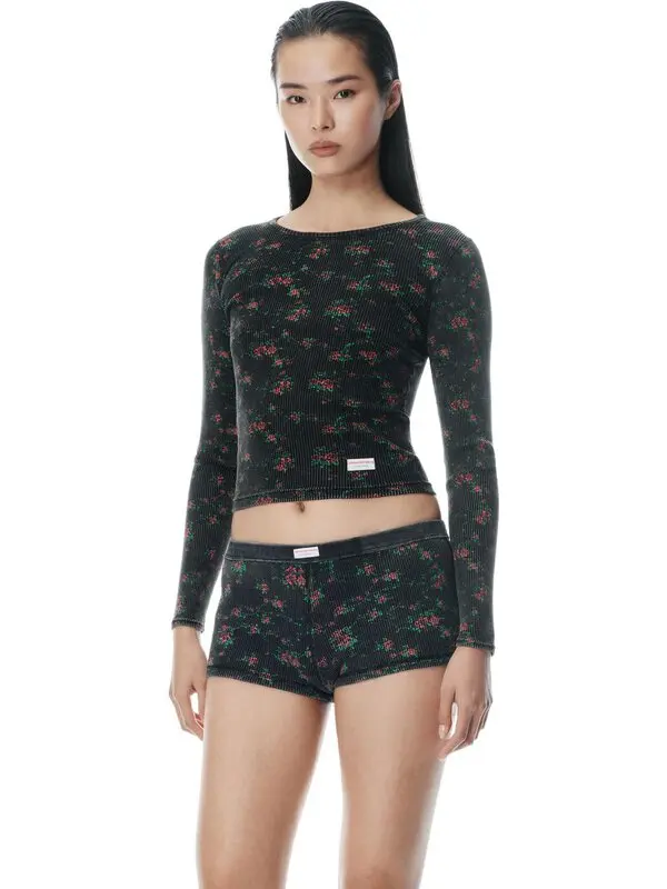 Alexander Wang Floral-print Long-sleeve Cotton Tee - Washed Black Multi