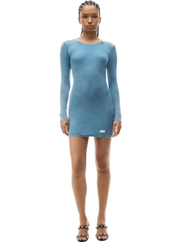 Alexander Wang Long Sleeve Ribbed Cotton Loungewear Dress - Washed Blue