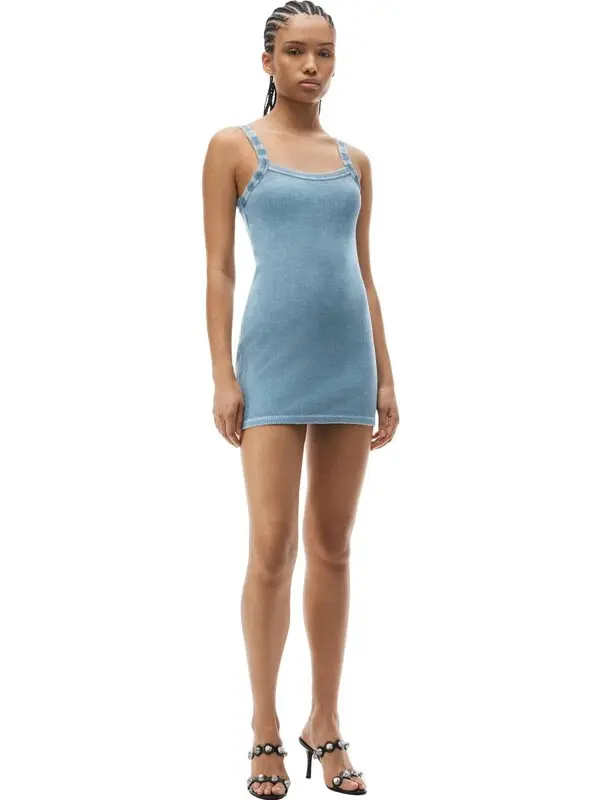 Alexander Wang Minidress In Waffle-knit Cotton Stretch - Washed Blue