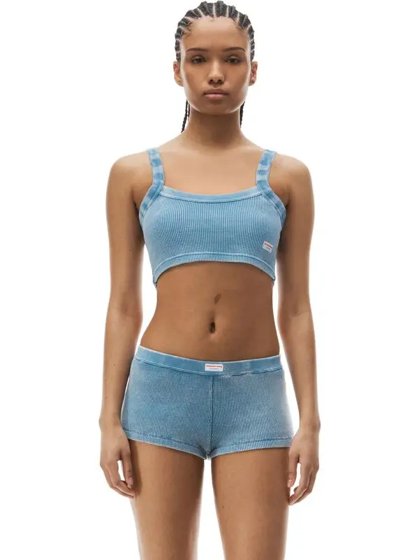 Alexander Wang Cropped Waffle-knit Camisole - Washed Blue