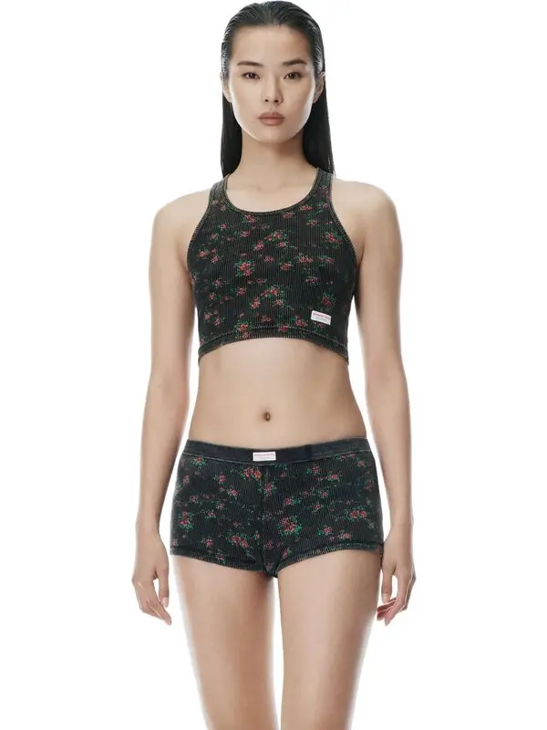 Alexander Wang Floral-print Ribbed Racer Back Tank - Washed Black Multi