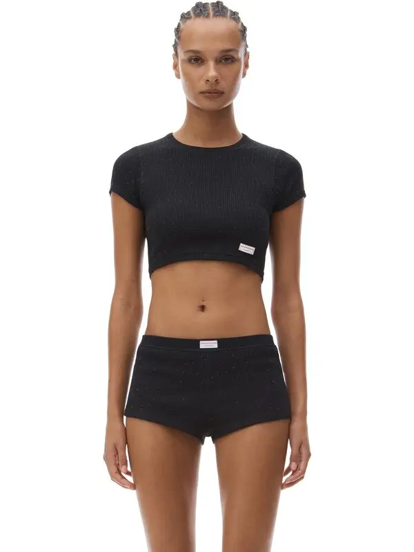 Alexander Wang Crystal Hotfix Cropped Tee - Black