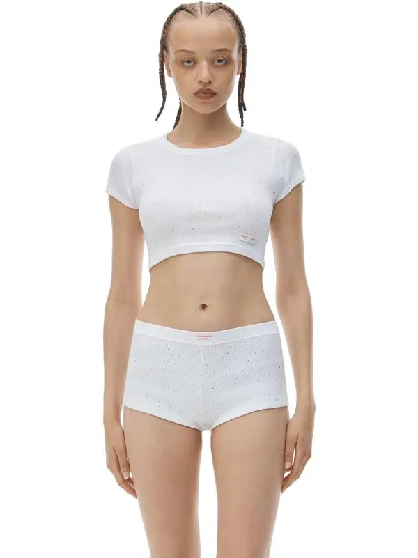 Alexander Wang Crystal Hotfix Cropped Tee - White