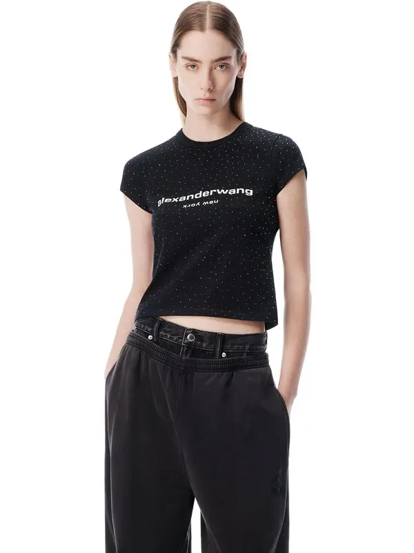 Alexander Wang Crystal Logo Baby Tee - Black