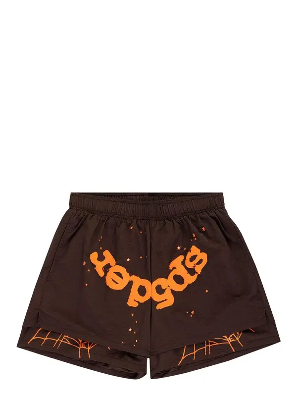SP5DER Og Web Double Layer Shorts - Brown