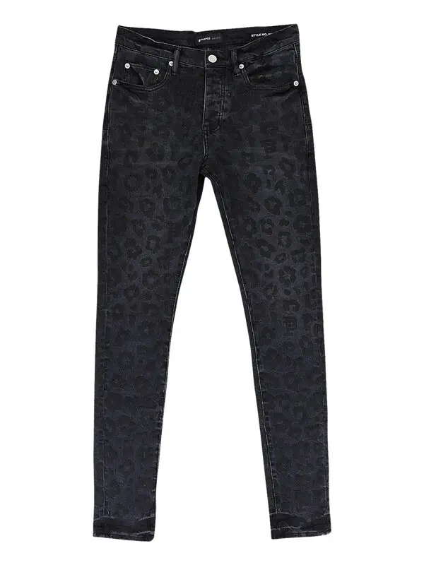 PURPLE BRAND Monogram Leopard Print Skinny Jeans - Black