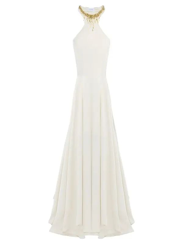 Alexander McQueen Evening Dress With Gold Leaf And Crystal Embroidery - Cream