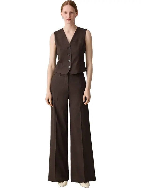 Theory Wide-leg Pant In Good Linen - Dark Brown