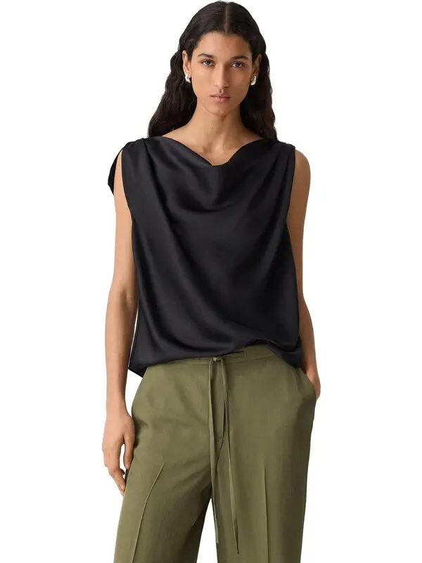 Theory Cowl Neck Silk Georgette Blouse - Black