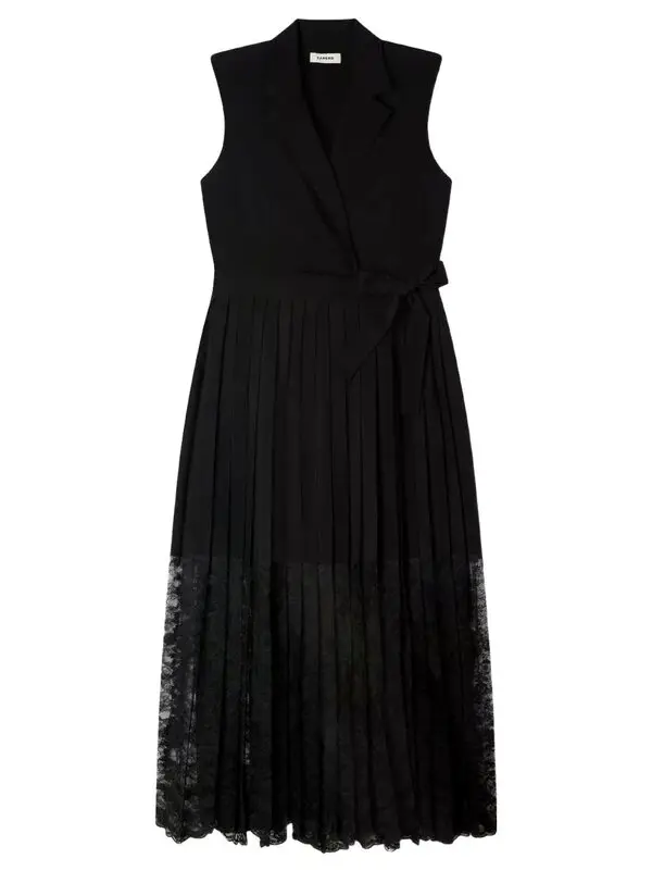 Sandro Pleated Lace Wrap Midi Dress - Black