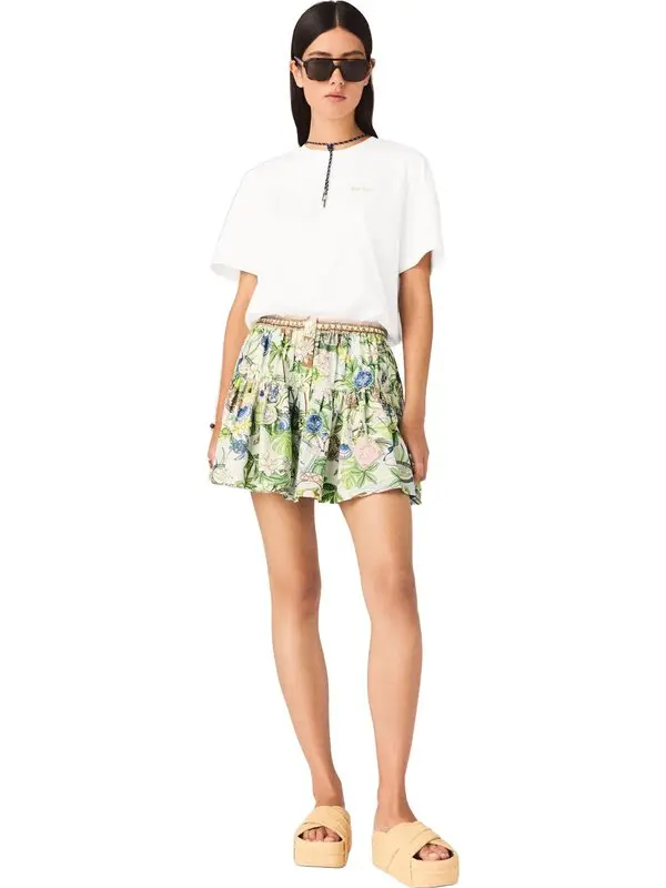 Maje Printed Ruffled Cotton Skirt - Postcard Print
