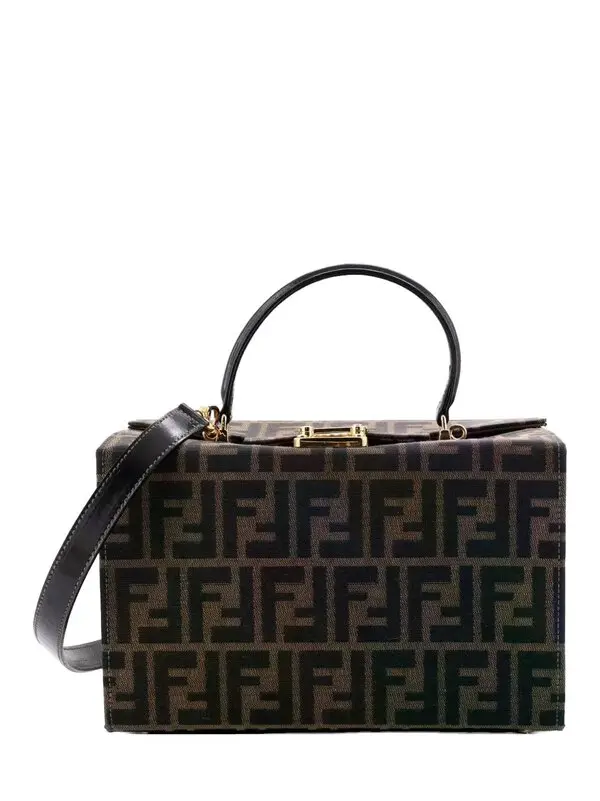 Fendi Vintage Zucca Canvas Convertible Lock Box Satchel - Brown