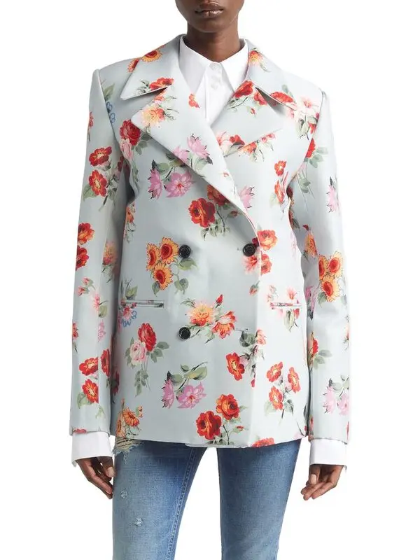 Brandon Maxwell Floral Virgin Wool & Silk Faille Tuxedo Jacket - Light Blue Floral
