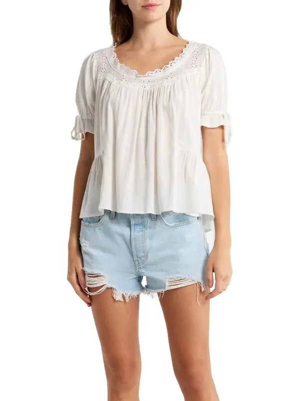 PACSUN Karlie Eyelet Puff Sleeve Top - White