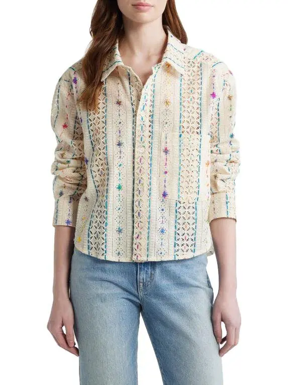 CISSA Embroidered Eyelet Cotton Button-up Shirt - Kleido Eyelet