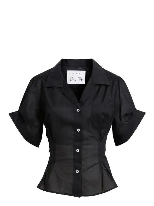 CISSA Sheer Cotton Button-up Shirt - Black Sheer