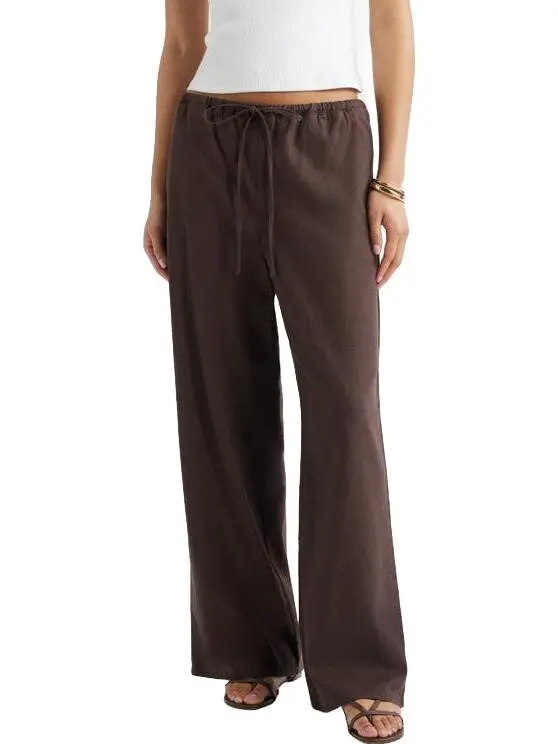 OPEN EDIT Linen Blend Wide-leg Pants - Brown Seal