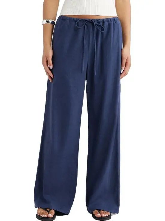 OPEN EDIT Linen Blend Wide-leg Pants - Navy Indigo