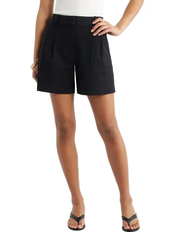 OPEN EDIT Pleated Linen Blend Shorts - Black