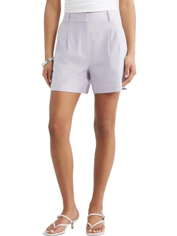 OPEN EDIT Pleated Linen Blend Shorts - Purple Evening