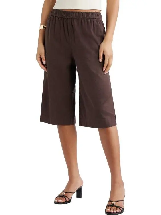 OPEN EDIT Linen Blend Culottes - Brown Seal