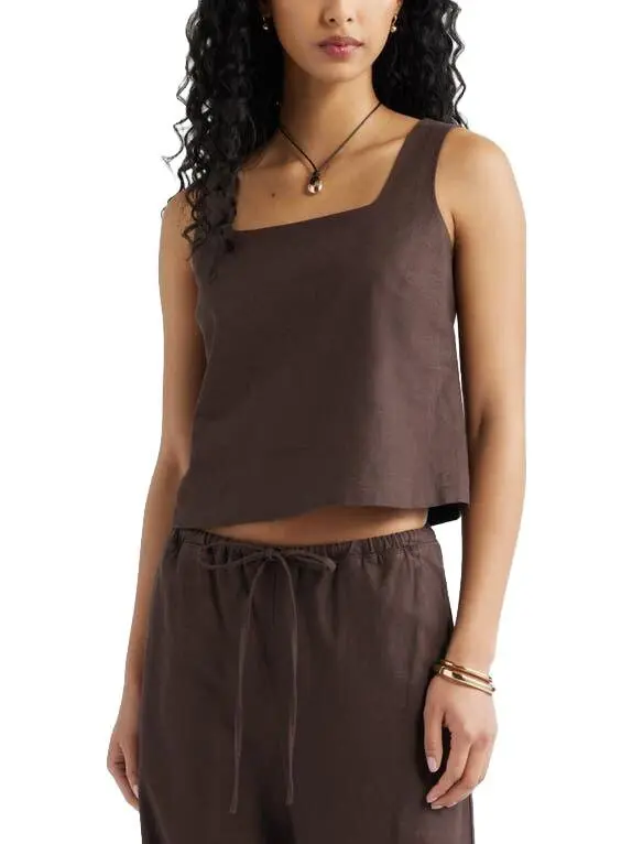 OPEN EDIT Sleeveless Linen Blend Top - Brown Seal