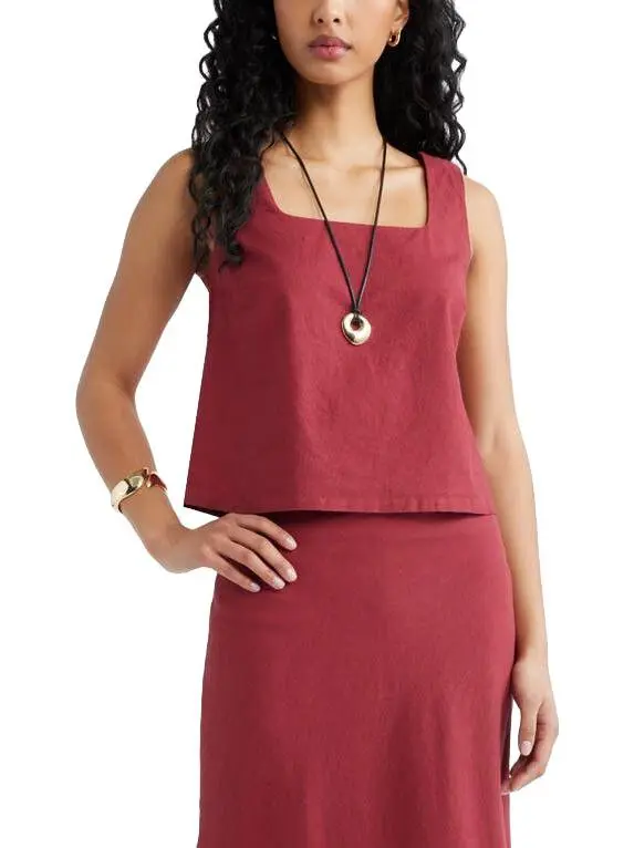 OPEN EDIT Sleeveless Linen Blend Top - Red Ruby