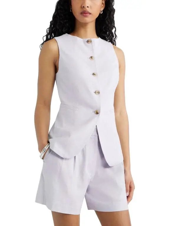 OPEN EDIT Linen Blend Boxy Vest - Purple Evening
