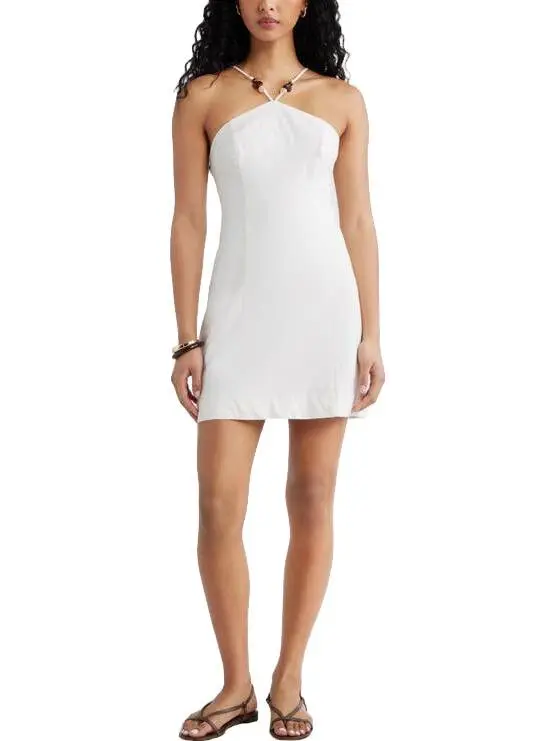 OPEN EDIT Halter Neck Linen Blend Minidress - White