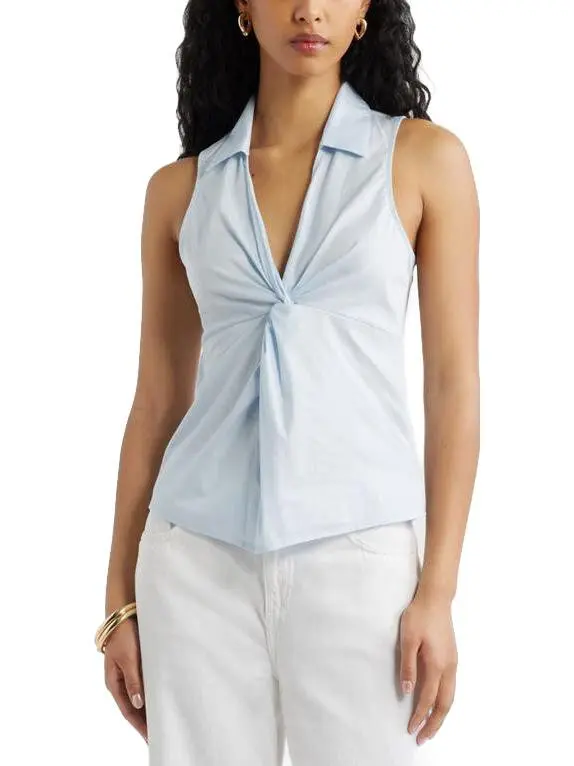 OPEN EDIT Twist Front Sleeveless Top - Blue Breeze