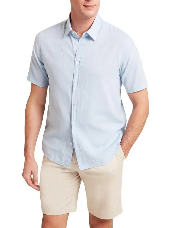 Ted Baker London Wryte Regular Fit Short Sleeve Slub Linen & Cotton Button-up Shirt - Light-blue