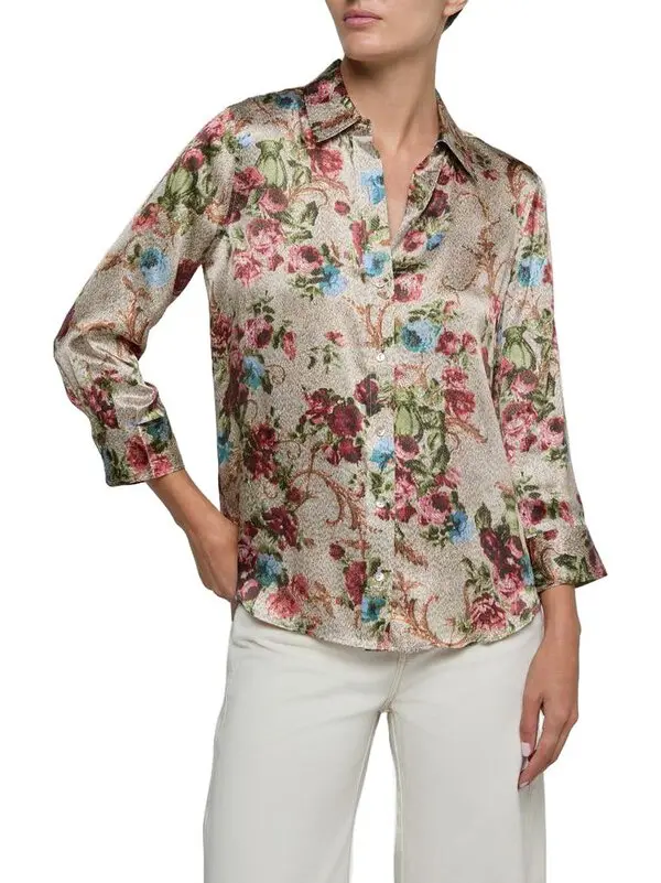L'Agence Dani Floral Tapestry Print Silk Shirt - Multi Floral Tapestry
