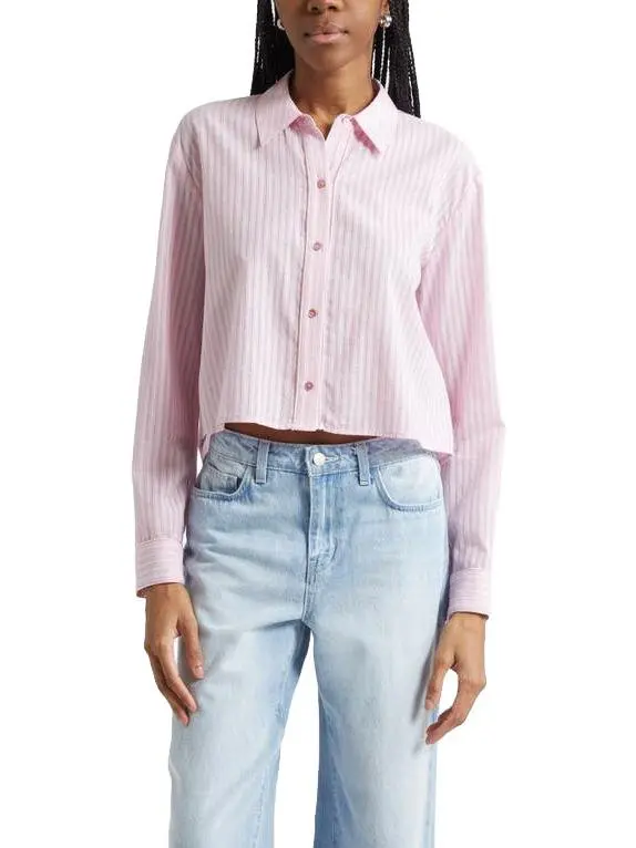 L'Agence Cosette Stripe Crop Shirt - Cameo Pink/ivory Stripe