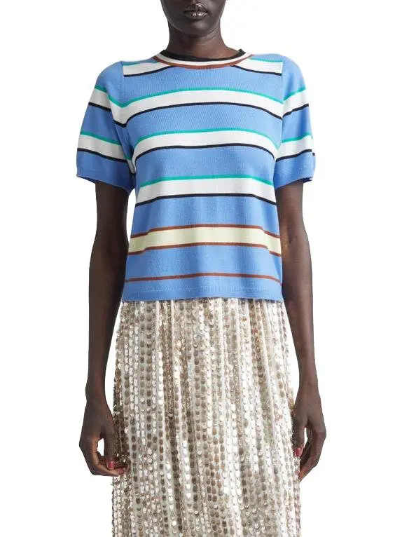 ZANKOV Benji Stripe Short Sleeve Wool Sweater - Hyacinth