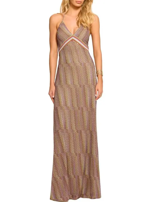 Ramy Brook Rosalind Chevron Halter Maxi Dress - Multi Lurex Knit