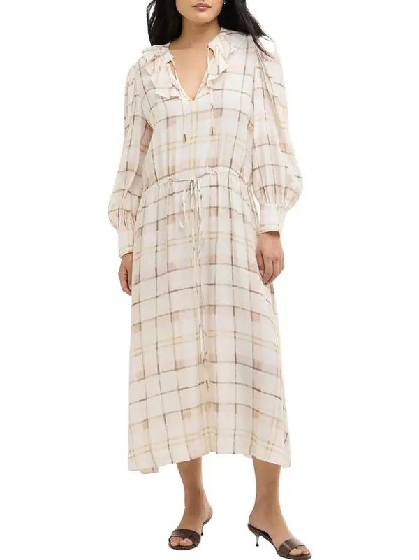 Barbour Windowpane Plaid Long Sleeve Dress - Silver Peony Painted Check