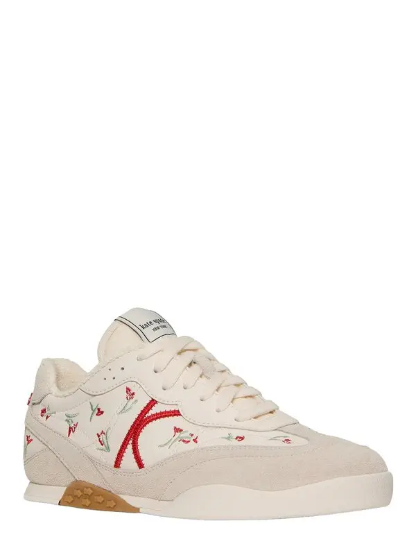 Kate Spade New York Floral Embroidered Sneakers - Cream/barberry