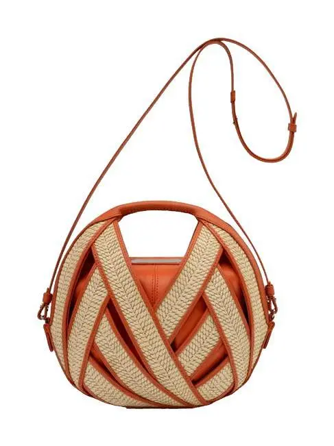 Perrin Le Petit Panier Crossbody - Raphia Beige/flamme